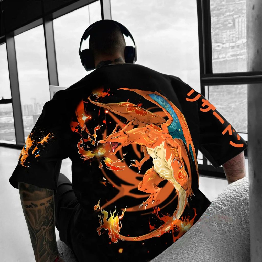 Camiseta Oversized Pokémon Charizard Flames Aftersoul Unissex Plus Size ...