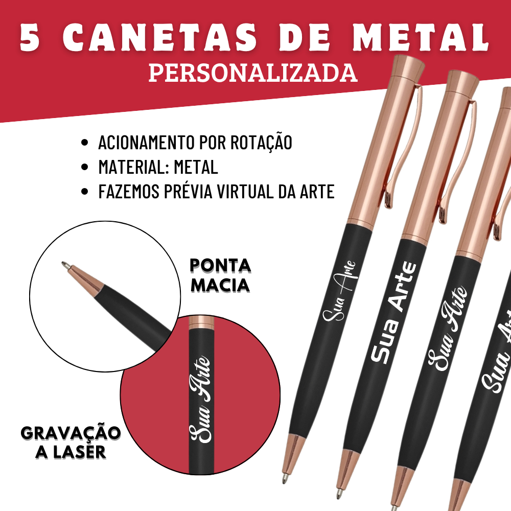 5 Canetas Luxo Personalizada Metal– Nome, Logo, Símbolo | Shopee Brasil