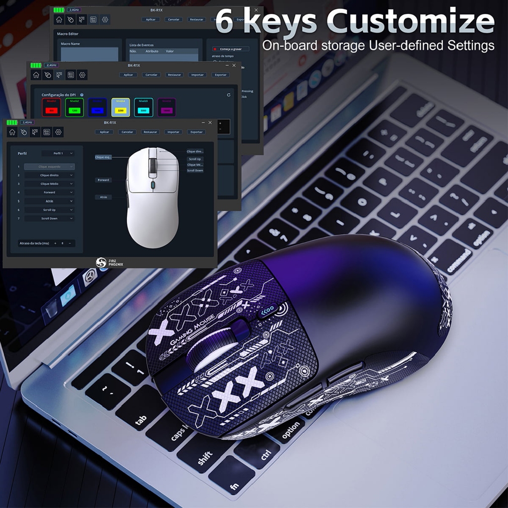 Mouse Gamer Sem Fio Bluetooth 18000 Dpi Recarregável Fire Phoenix BK ...