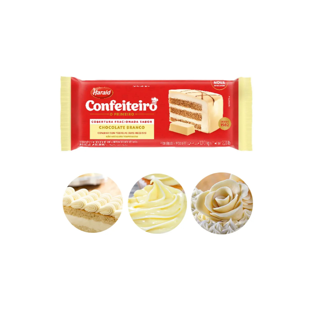 Barra Cobertura Fracionada Chocolate Branco Confeiteiro Harald 1,010kg Basta Derreter E Usar ...