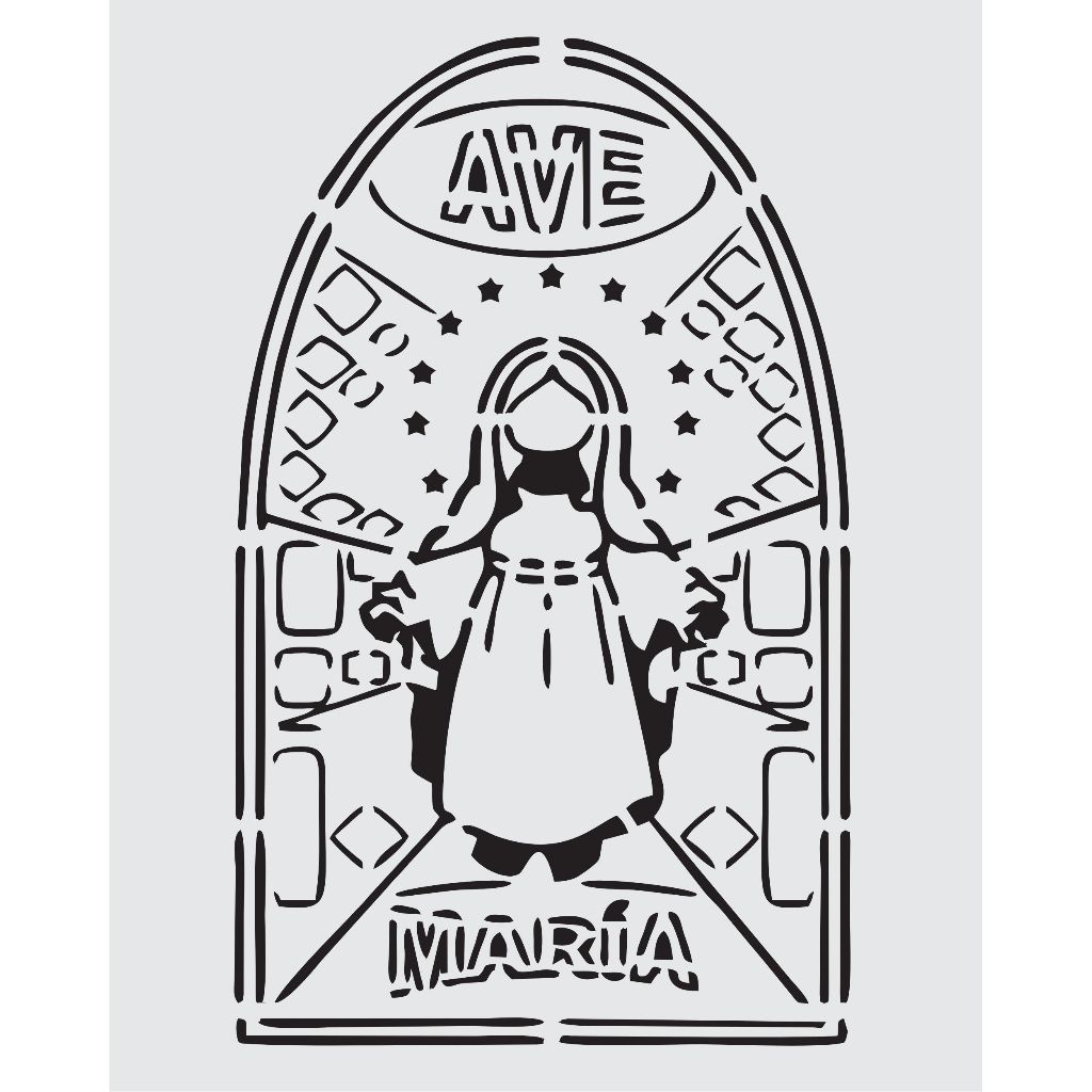 CUT0126 - Stencil Pintura 20X25cm Religioso Vitral Ave Maria Mylar 190 ...