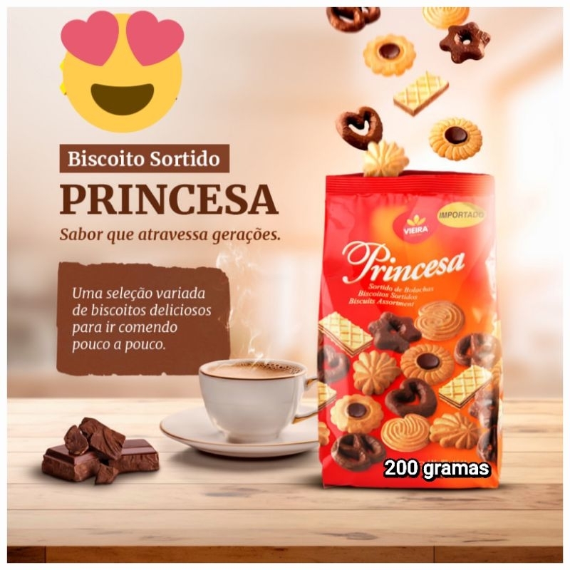 BISCOITO SORTIDO VIEIRA PRINCESA 200g | Shopee Brasil