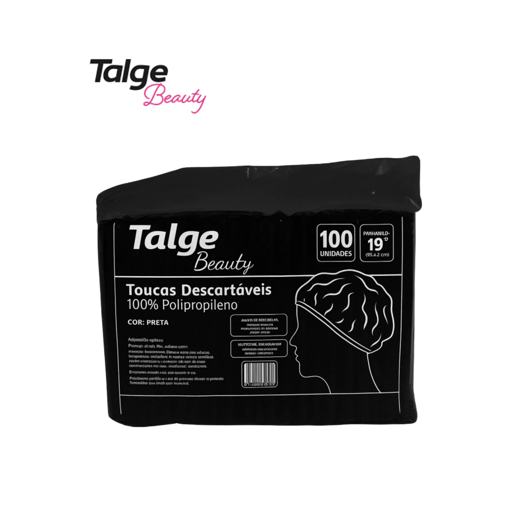 Touca Descartável Preta 100 Unidades – Talge Beauty 19" Polipropileno ...