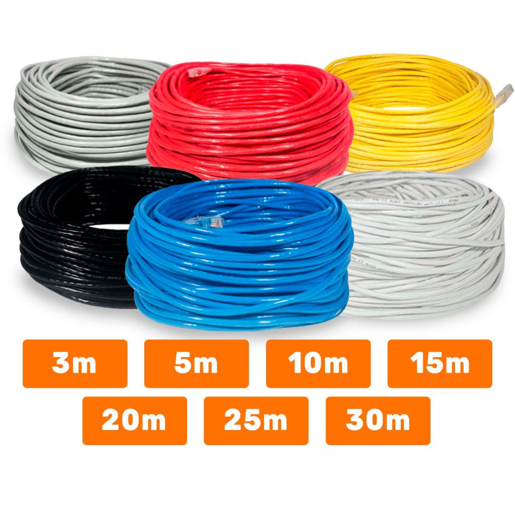 Cabo de Rede Cat6 Cat5e Azul Branco Preto Cinza Amarelo Vermelho ...