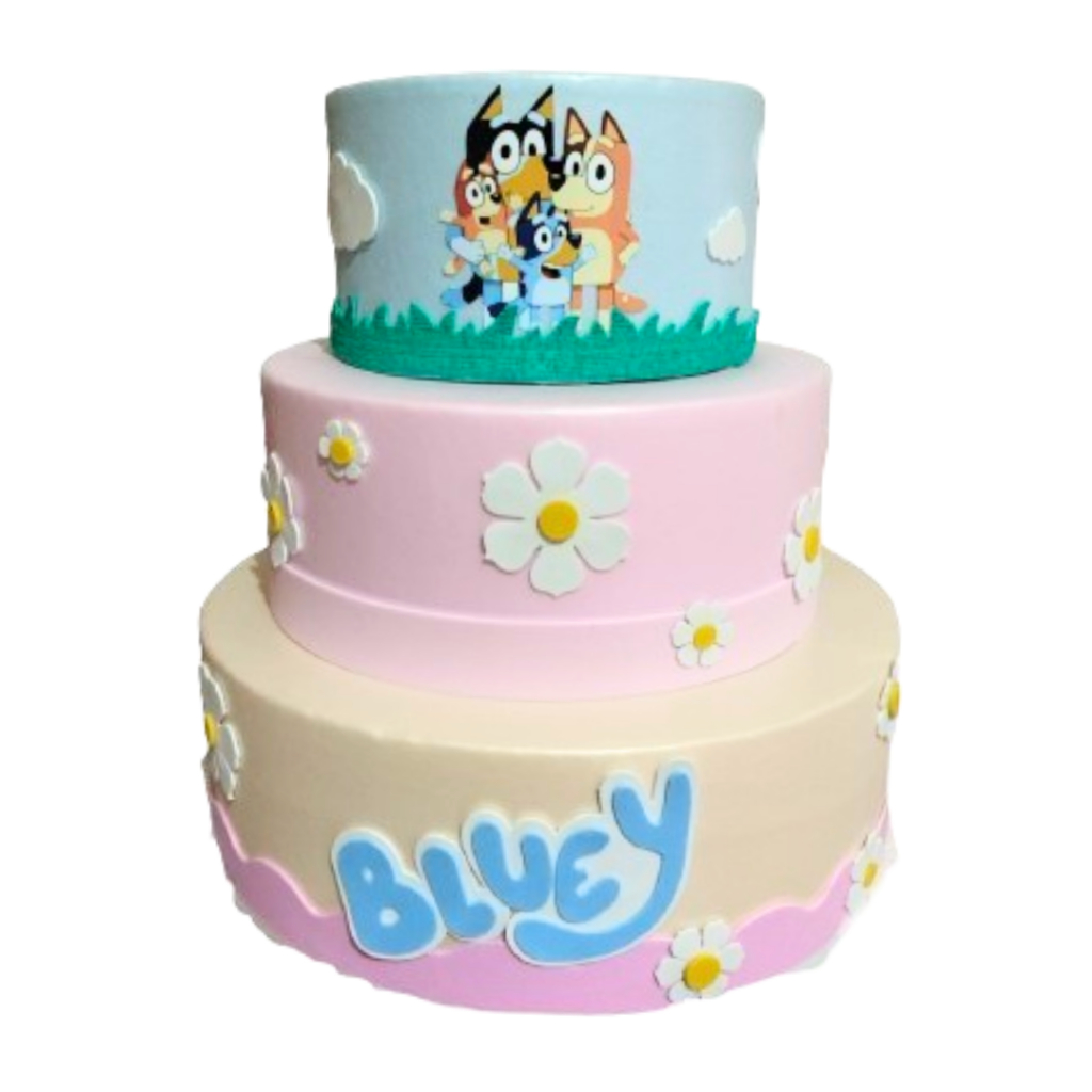 Bolo Fake tema Bluey com flores - bases em isopor e encapado com EVA 03 ...