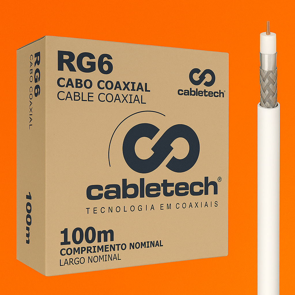 Cabo Coaxial RG6 100 Metros Cabletech 60% Malha – Sinal HD TV, CFTV e Antenas Parabólicas ...