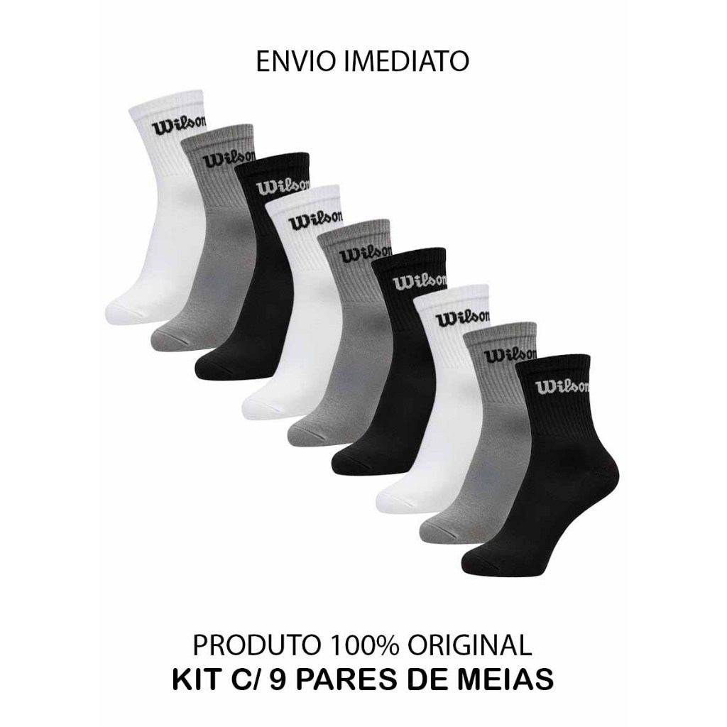 Kit c/ 9 pares de meia Wilson cano curto canelada originais | Shopee Brasil