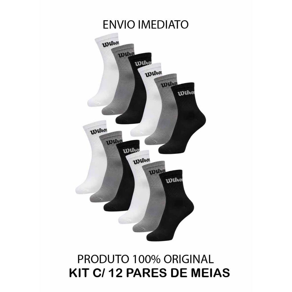 Kit c/ 12 pares de meia Wilson cano curto canelada originais | Shopee ...