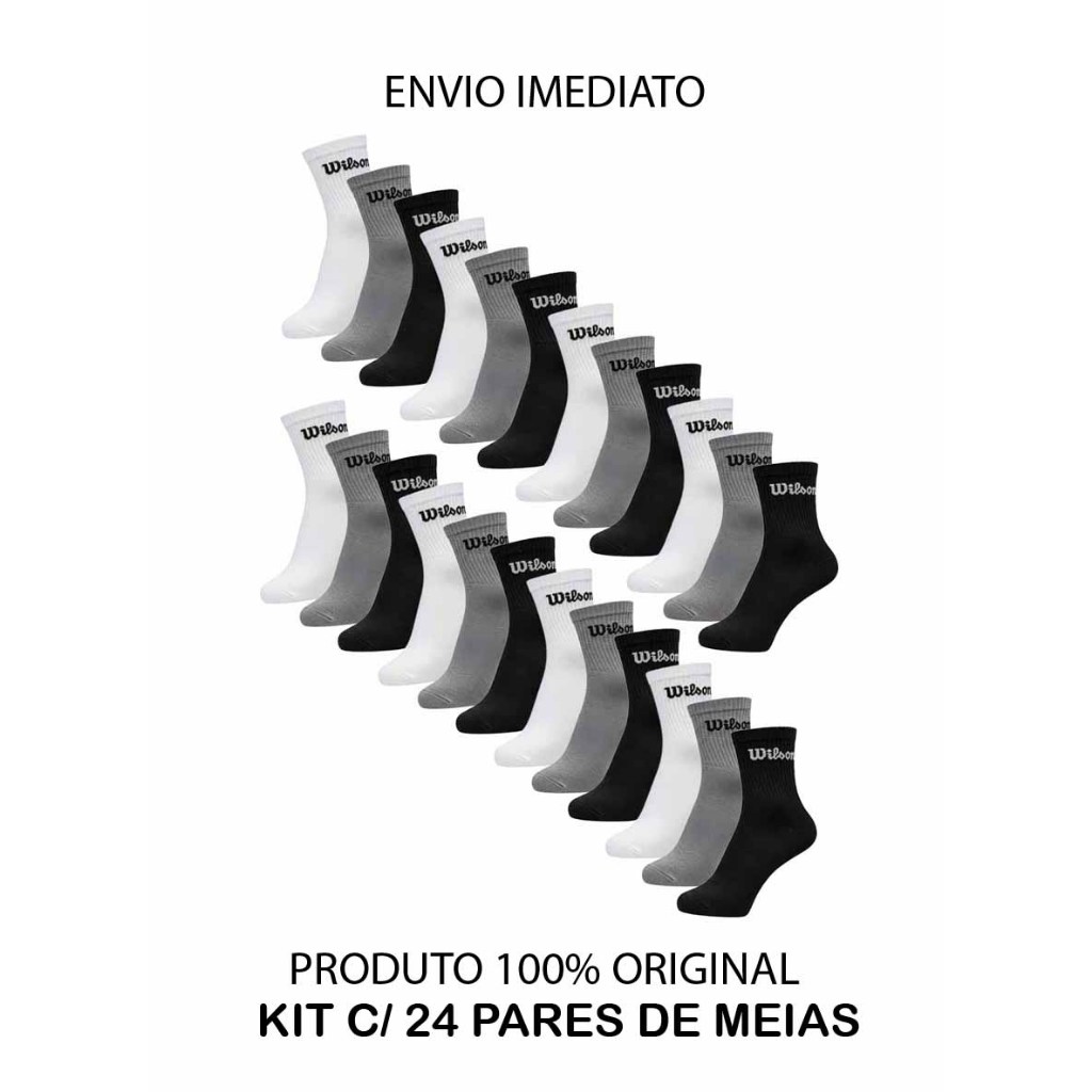 Kit c/ 24 pares de meia Wilson cano curto canelada originais | Shopee ...