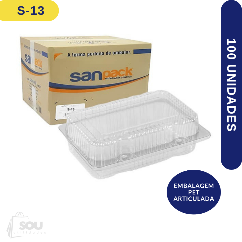 Embalagem PET Retangular Articulada Pequena Sanpack S13 | Shopee Brasil