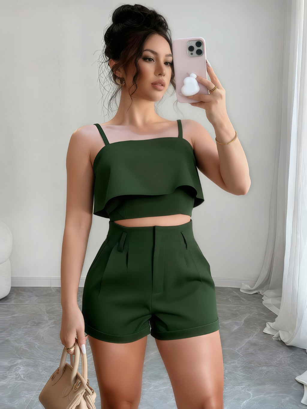 Conjunto feminino alfaiataria de 2 peças:Ragata Sem Mangas e Short ...