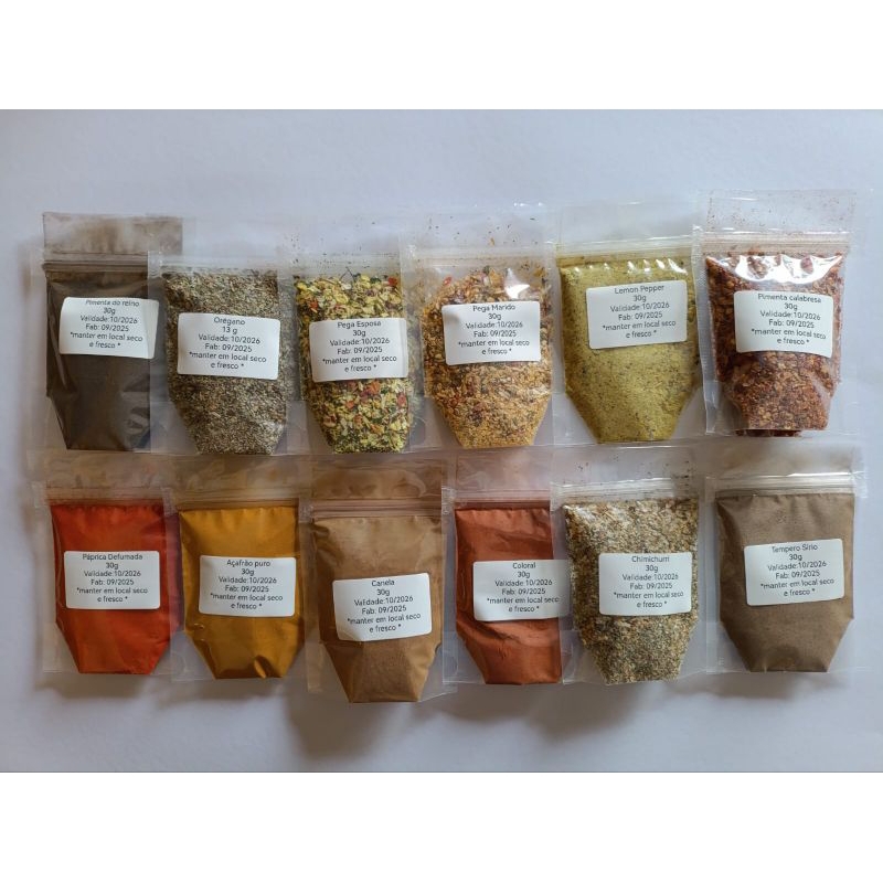 kit temperos 12 unidades 30g embalagem zip | Shopee Brasil