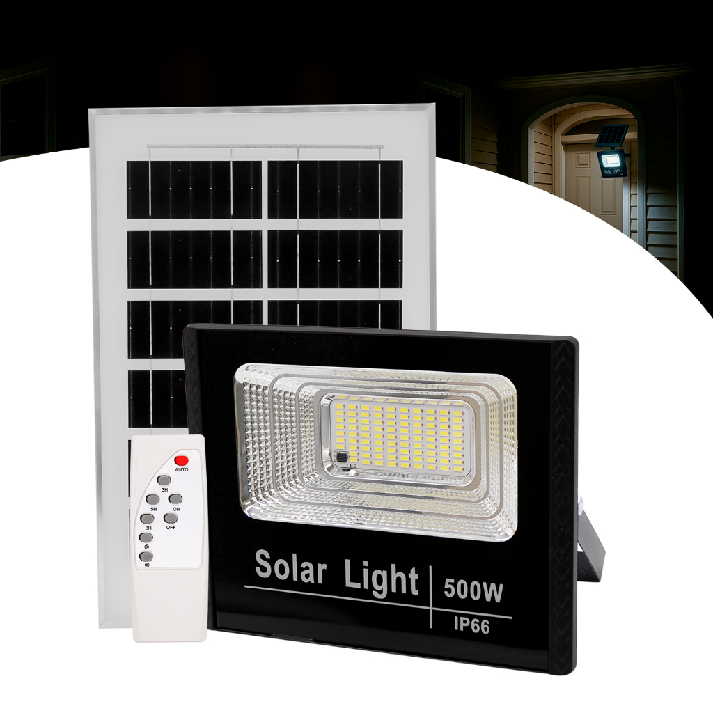 Refletor 500w Solar Placa Holofote Bateria Prova Led Dágua | Shopee Brasil