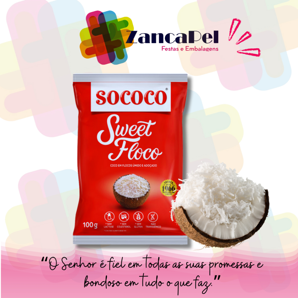 COCO RALADO ÚMIDO ADOÇADO FLOCOS SOCOCO SWEET 100G | Shopee Brasil
