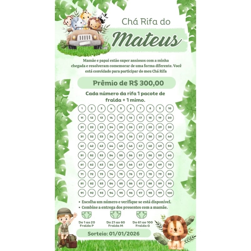 RIFA CHÁ DE FRALDAS | Shopee Brasil