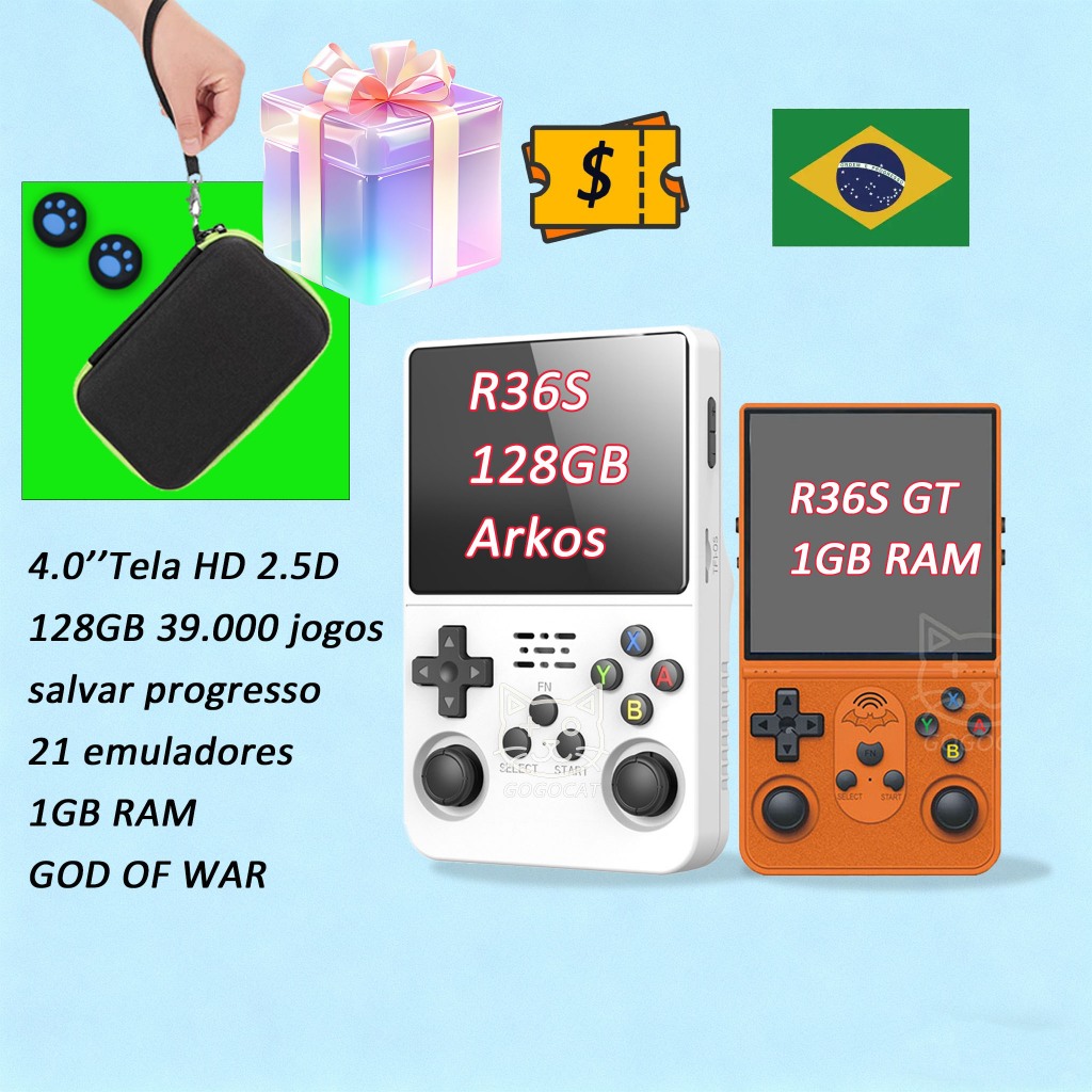 R36S 128G Arkos Console De Vídeo Game Portátil Retrô Sistema Linux 3,5 ...
