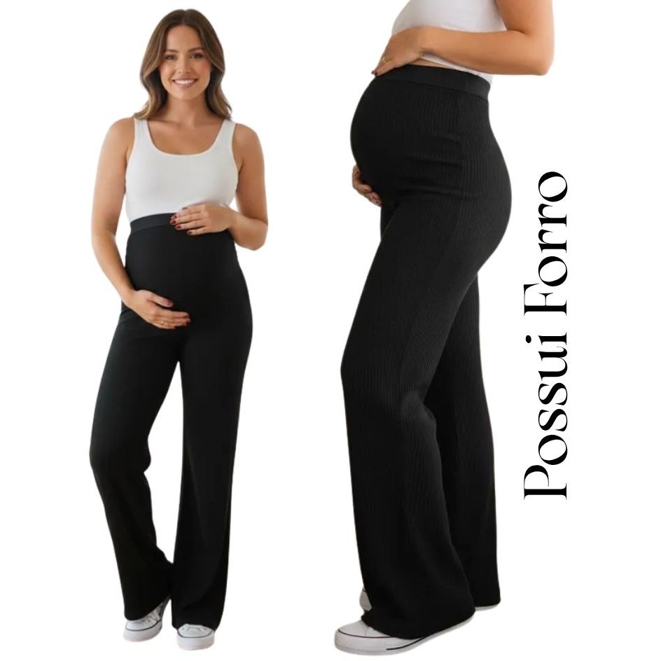 Calça Gestante Cós Alta Confortável Pantalona Gravida Cintura Alta ...