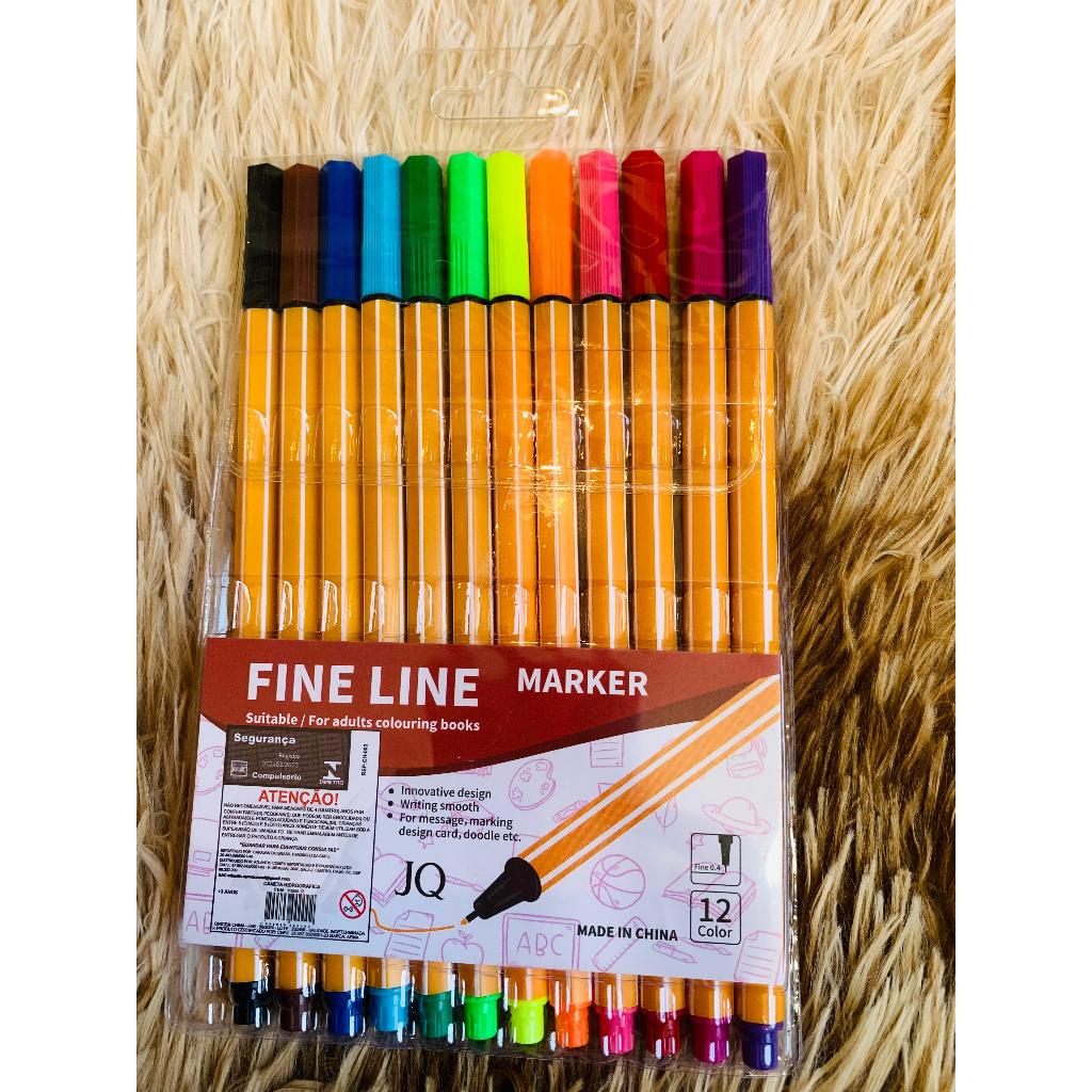kit 12 Canetas Coloridas Fine Line Ponta Fina 0.4 mm | Shopee Brasil