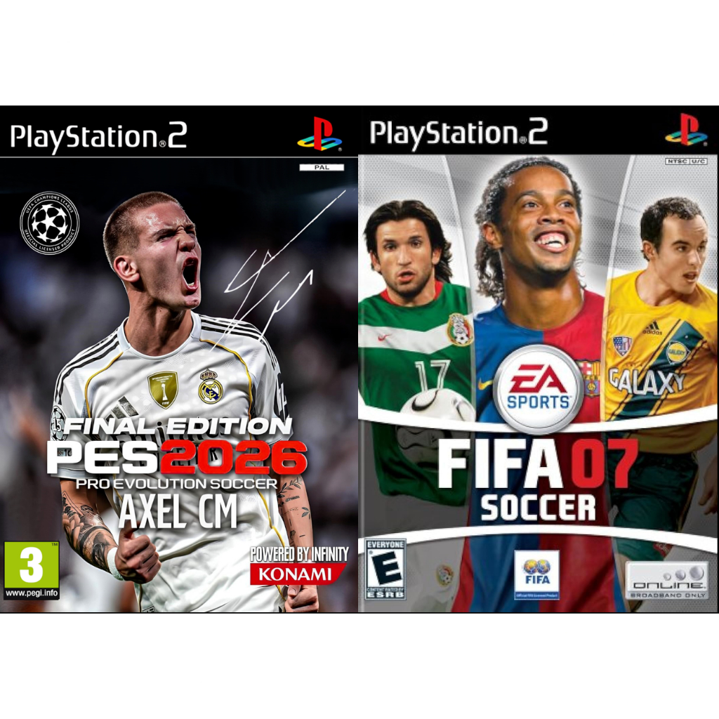 2 Jogos PS2 > PES 2026 Axel CM Final Edition + FIFA 07 - Capa Acrilica de DVD + Capa Impressa ...