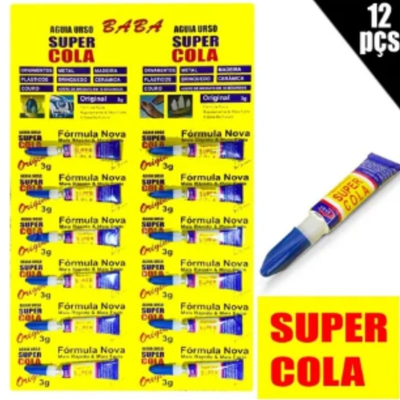 12 super cola super Bond cola tudo 3g Cartela com 12 colas | Shopee Brasil