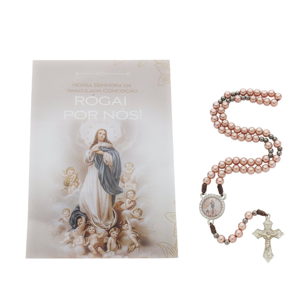 Terço com Folheto de Nossa Senhora da Conceição - Rose Gold | Shopee Brasil