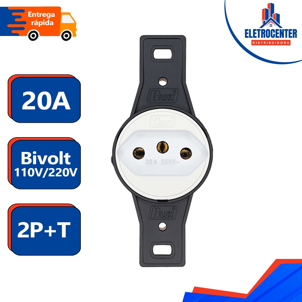 Tomada Embutir Redonda 110v 220v 2p+t 20a Branca | Shopee Brasil