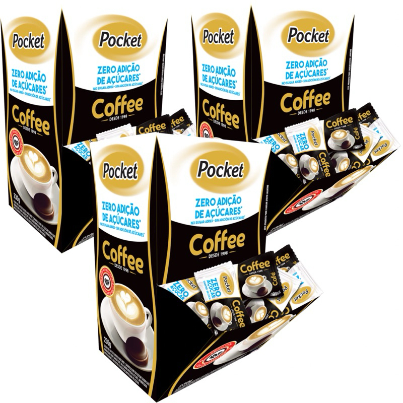 Bala de Café Zero Açúcar Kit 3 uni. Pocket Coffe Zero 230g -Original ...