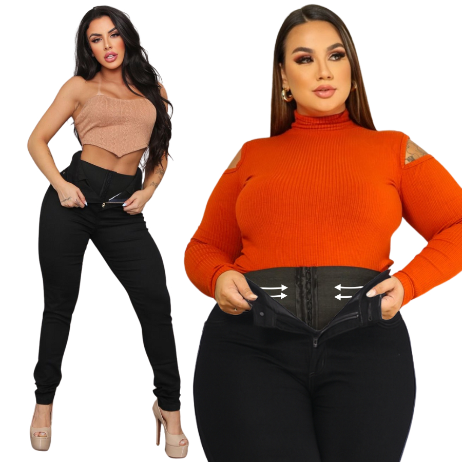 Calça Cinta Modeladora Jeans Super Lipo Reduz Medidas Plus Size ...