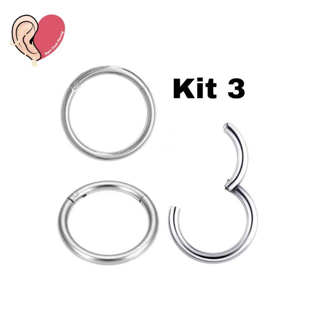 Kit 3 Piercing Argola Segmento Articulado Aço cirúrgico Nariz/helix ...