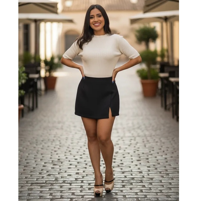 Saia Short Feminino Jaed Alfaiataria Curta C/ Fenda | Shopee Brasil