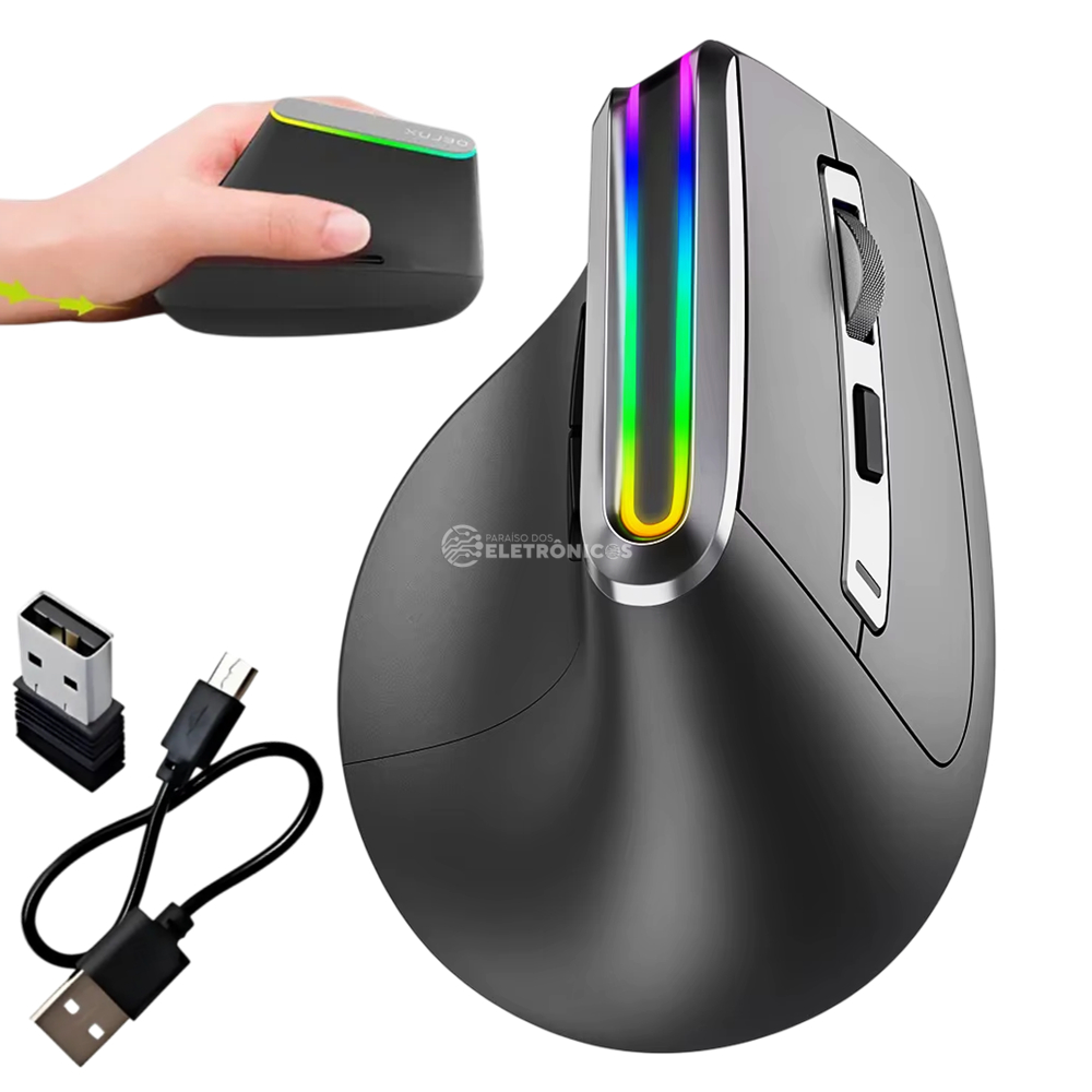 Mouse Vertical com Design Ergonômico, Bateria Recarregável e RGB ...