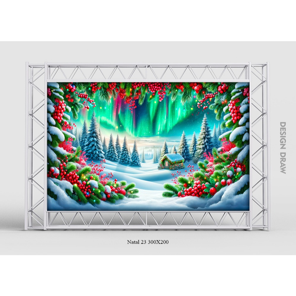 PAINEL PARA FESTAS, NATAL 2025, RETANGULAR HORIZONTAL 300X250 EM TECIDO ...