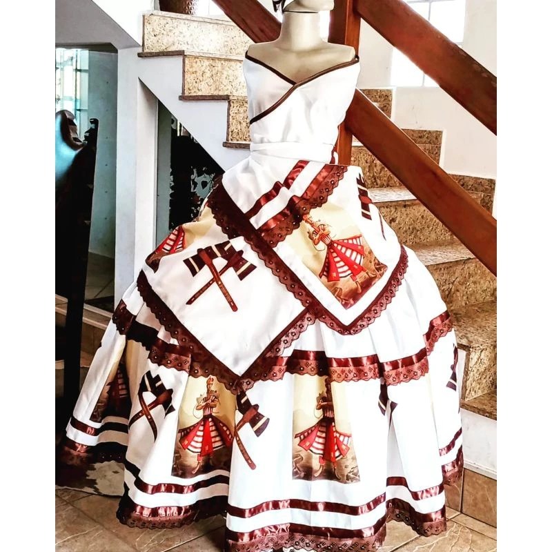 VESTIDO - BAIANA XANGÔ COM IMAGEM E MACHADO MARROM - SANGO, KABECILÊ ...