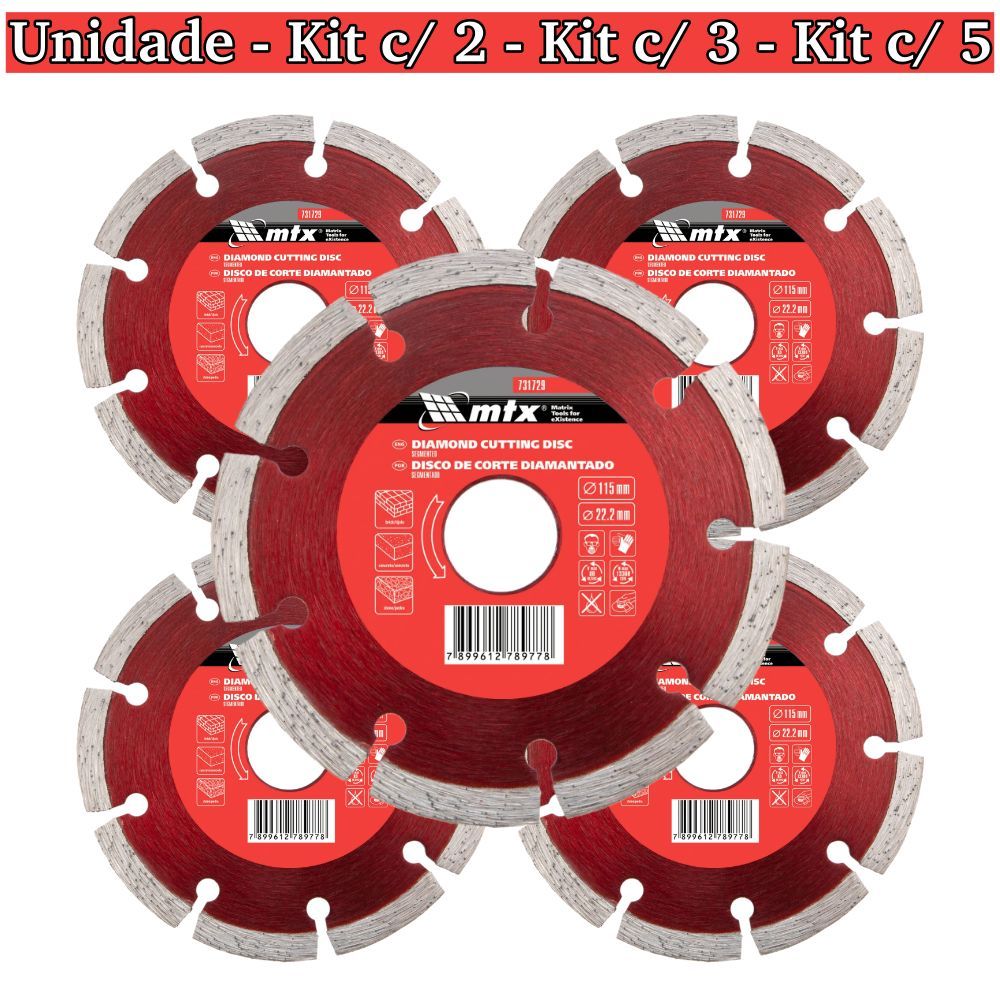 Kit 1 a 5 Disco De Corte Diamantado Segmentado 115mm Corte Seco ...