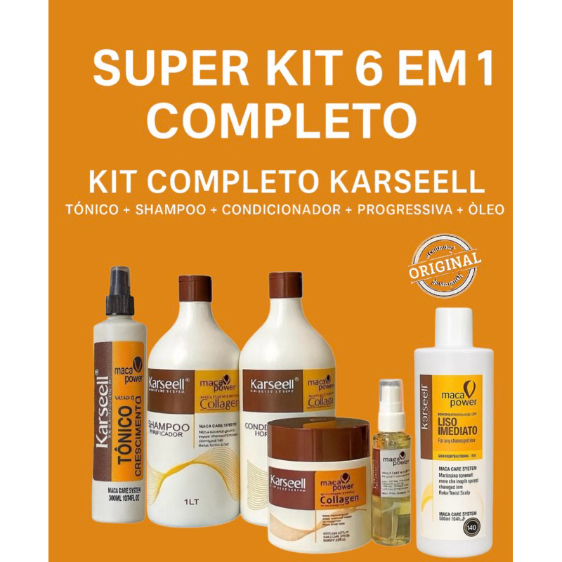Kit 6 em 1 karsell MASCARA +SHAMPO + CONDICIONADOR +PROGRESSIVA 500 ml+ ...