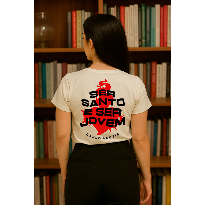 Camiseta Religiosa T-Shirt Ser santo e ser jovem Cristã 100% Algodão ...