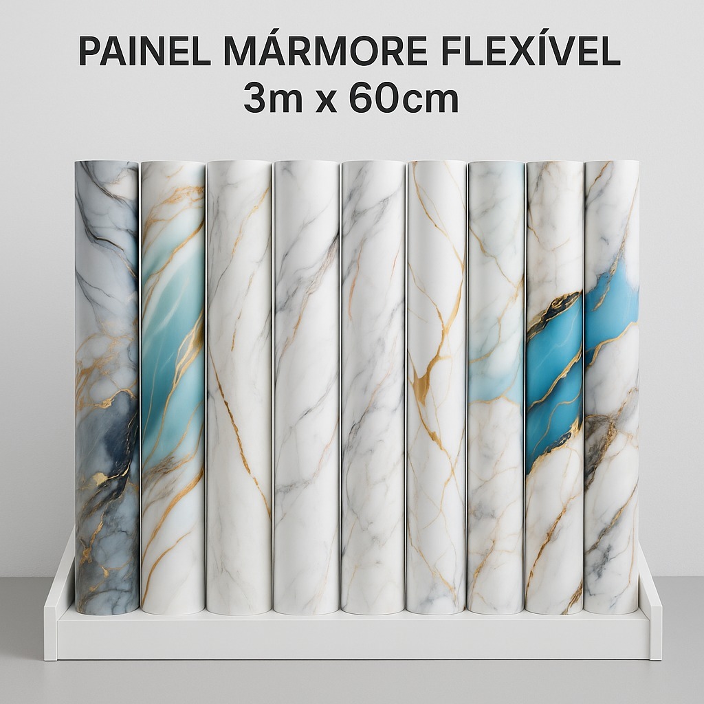 Painel Placa Flexível Efeito Mármore 3m x 60cm Revestimento de Parede ...