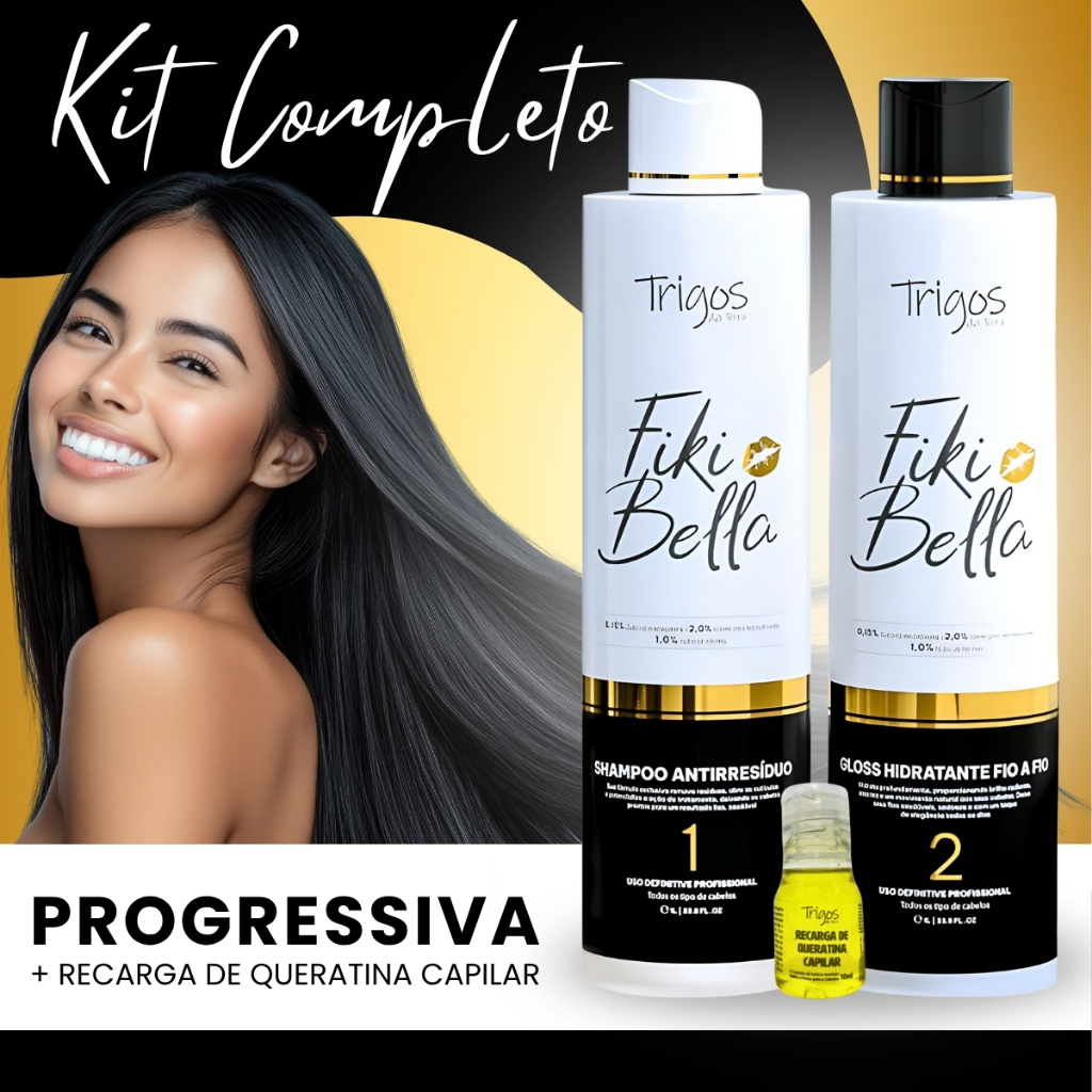 Kit Progressiva Fiki Bella Shampoo Antirresíduo Gloss Hidratante Fio a ...