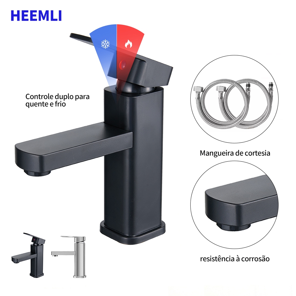 Heemli Torneira para Lavatório ABS Preto Monocomando Design Quadrado ...