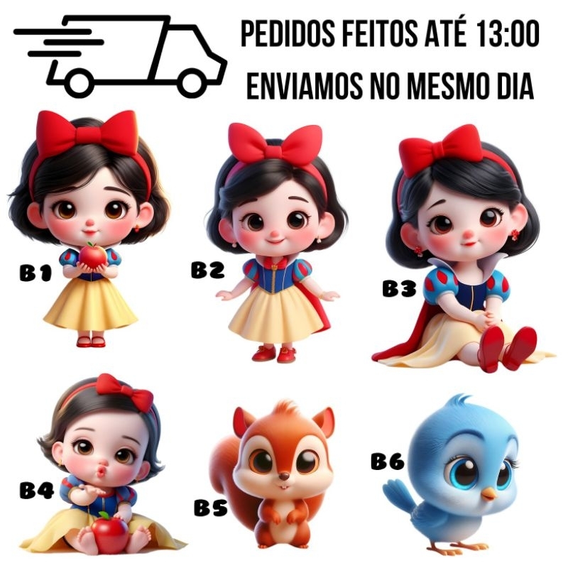 Display MDF Branca de Neve Baby 6 Peças 20cm | Painel Festa Infantil ...