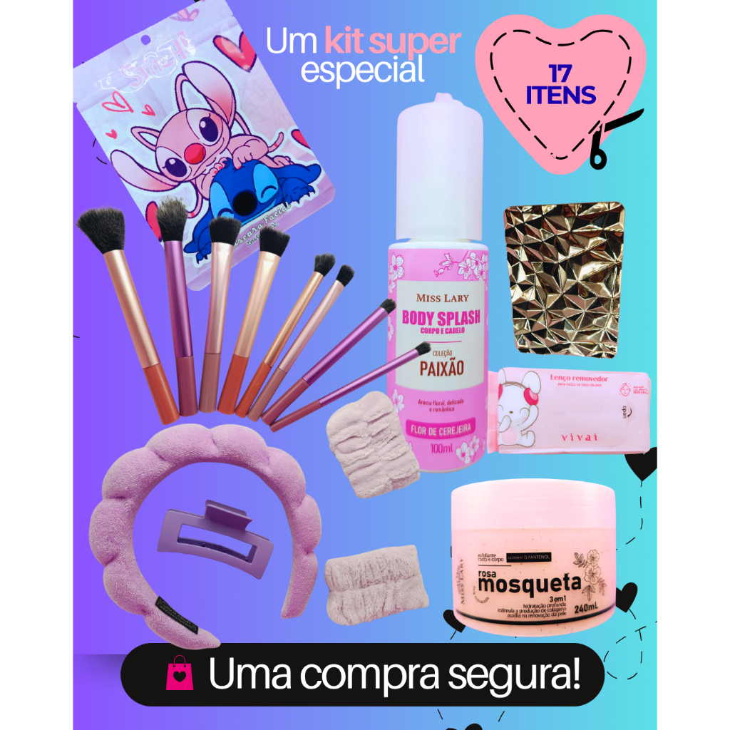 Kit Completo de Beleza com 17 Itens – Pincéis , Esfoliante Rosa ...