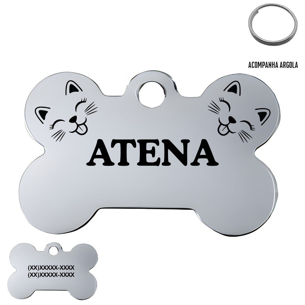 Placa Pet Osso identificação gato tag plaquinha pet gato Glymour ...