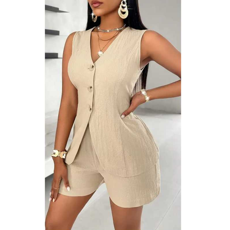 824-Conjunto colete e bermuda Ricsalle Concept PLUS SIZE em linhão ...