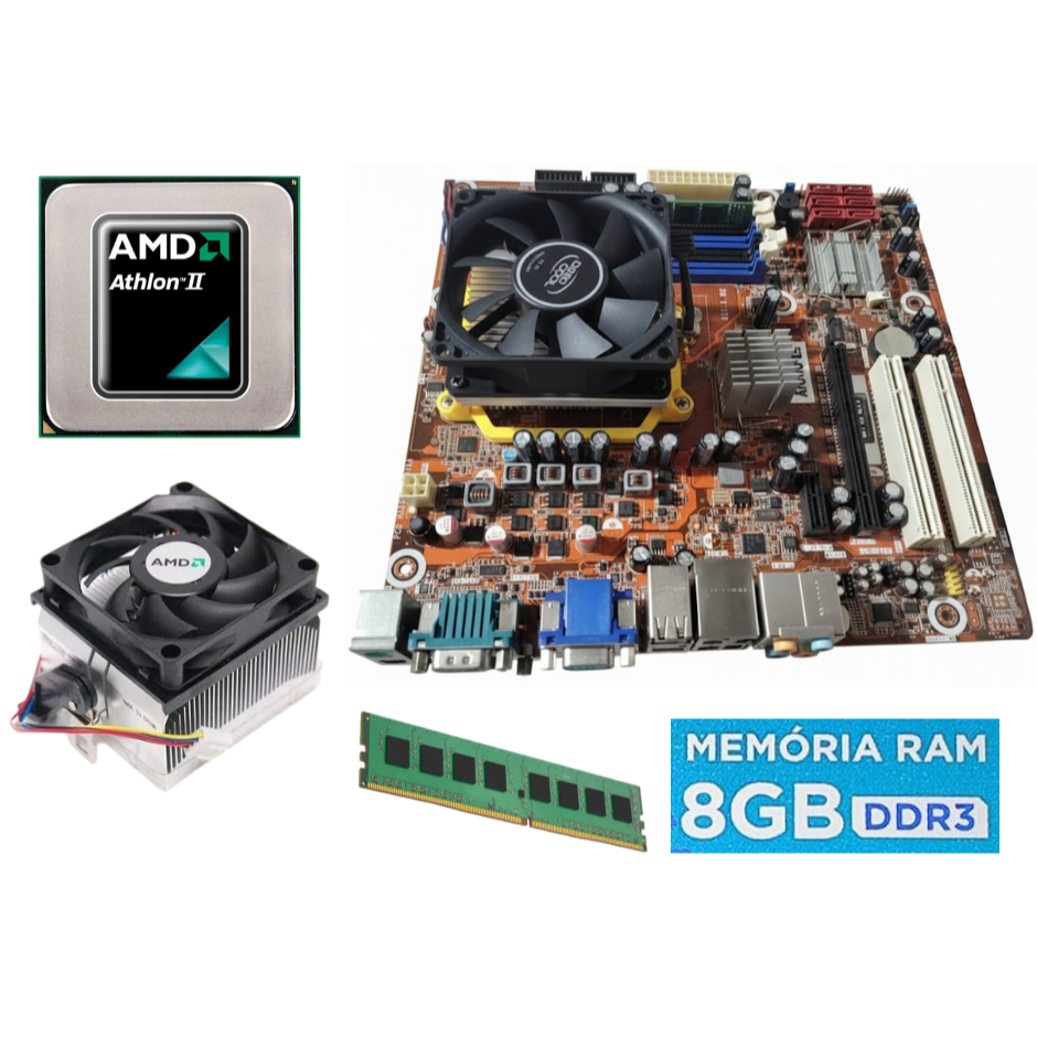 Kit Placa Mãe Amd Athlon II x2 8gb Ram Ddr3 HDMI Cooler Espelho ...