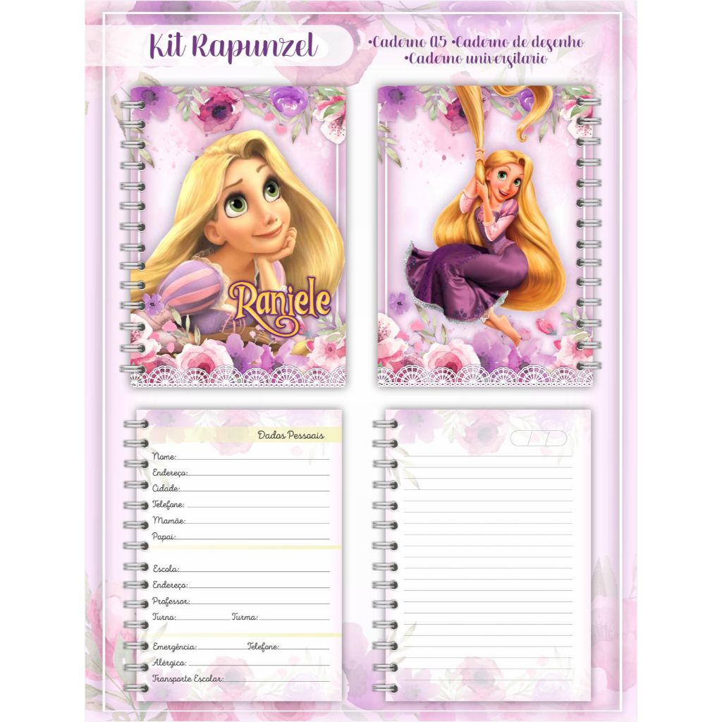 Caderno Universitário A4 ou A5 e Desenho A4 no Tema Rapunzel | Shopee ...