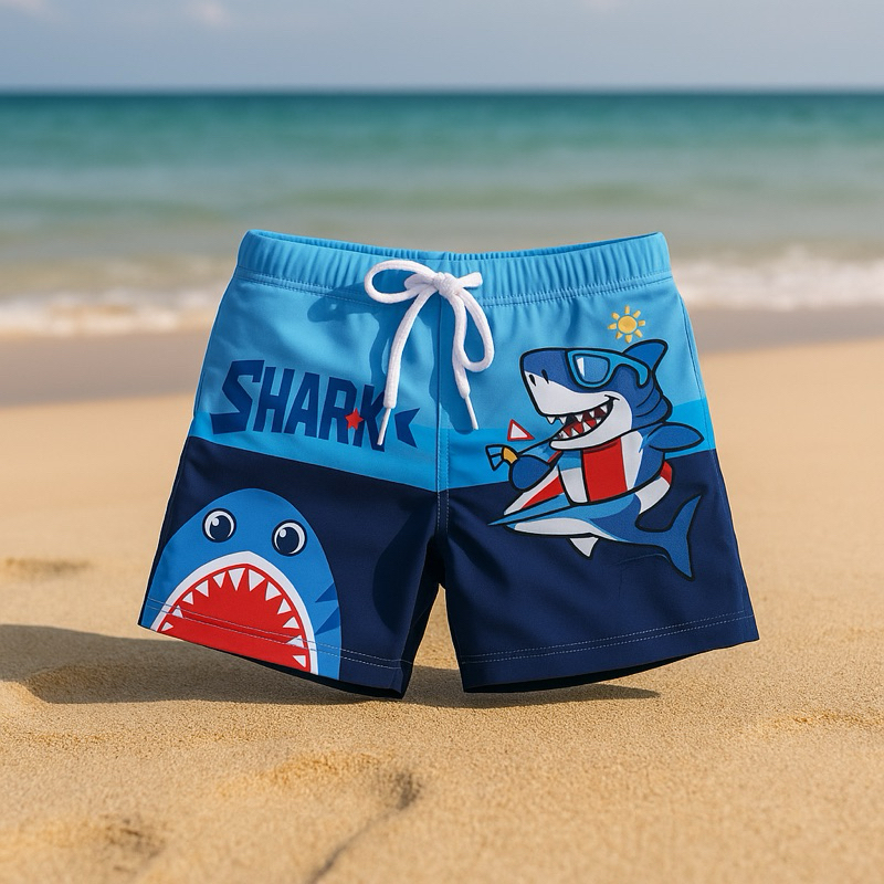 Bermuda Infantil de Praia Menino Tubarão Azul | Short de Banho Menino 10 12 14 Anos | Moda Praia ...