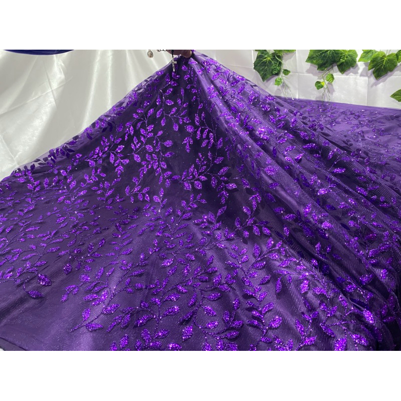 Renda tule brocado stargliter roxo uva em folhas ramadas 1X1,35(1METRO ...