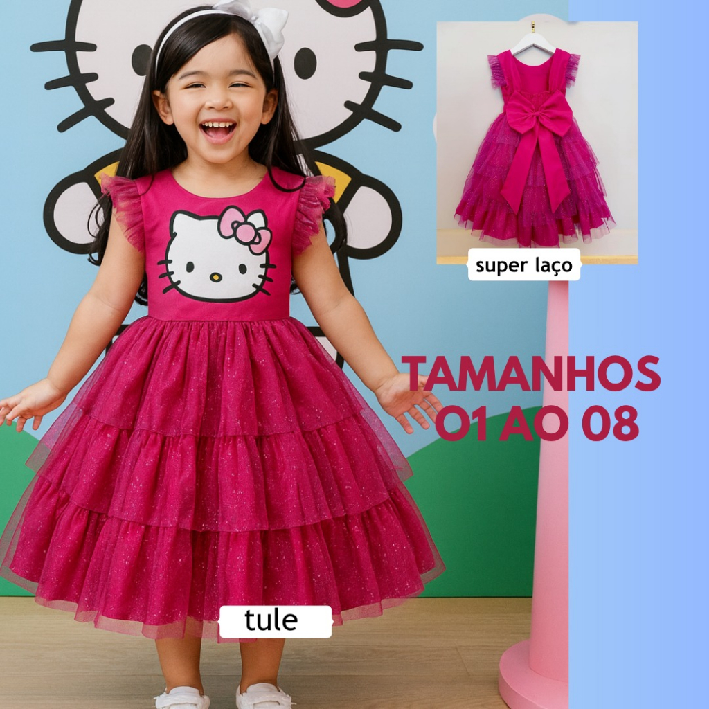Vestido Infantil Hello Kitty com Tule | Shopee Brasil
