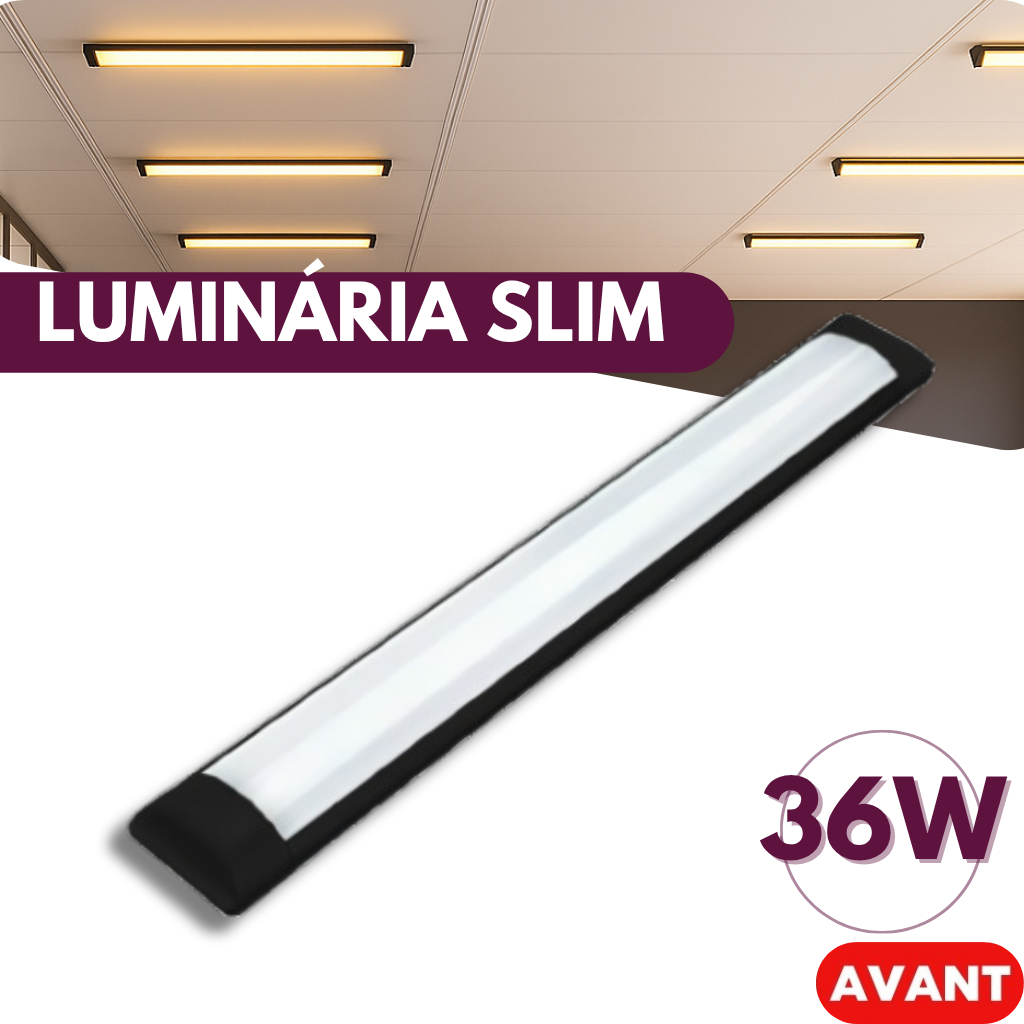 Luminária Tubular Led Slim Preto 36w 100cm 3000k Branco Quente Avant ...
