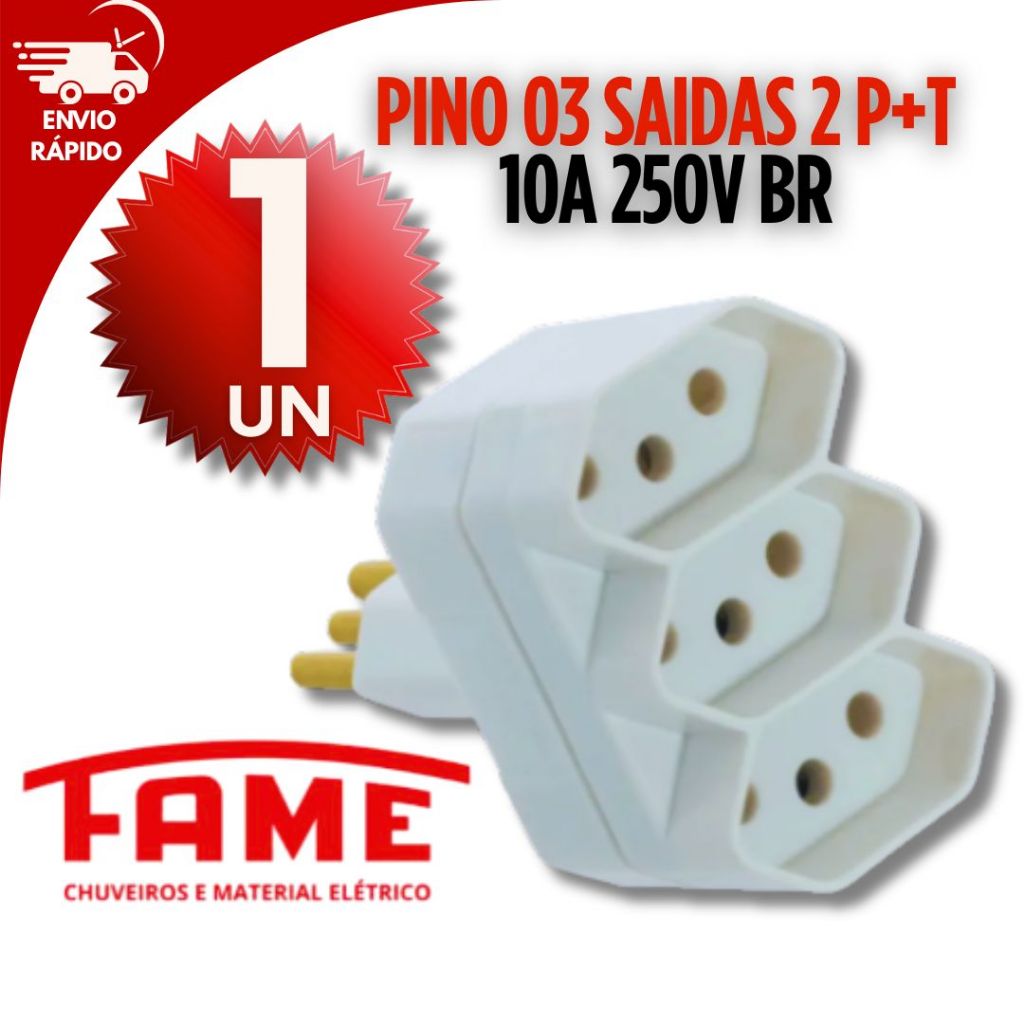 Pino Adaptador Benjamin 3 Saídas 10a 2p + t Fame Original | Shopee Brasil